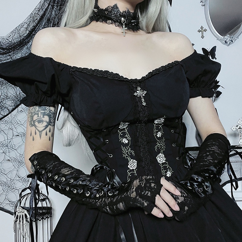 CHUNGLO Vintage Gothic Princess Dress For Woman Dark Harajuku Lace Up ...