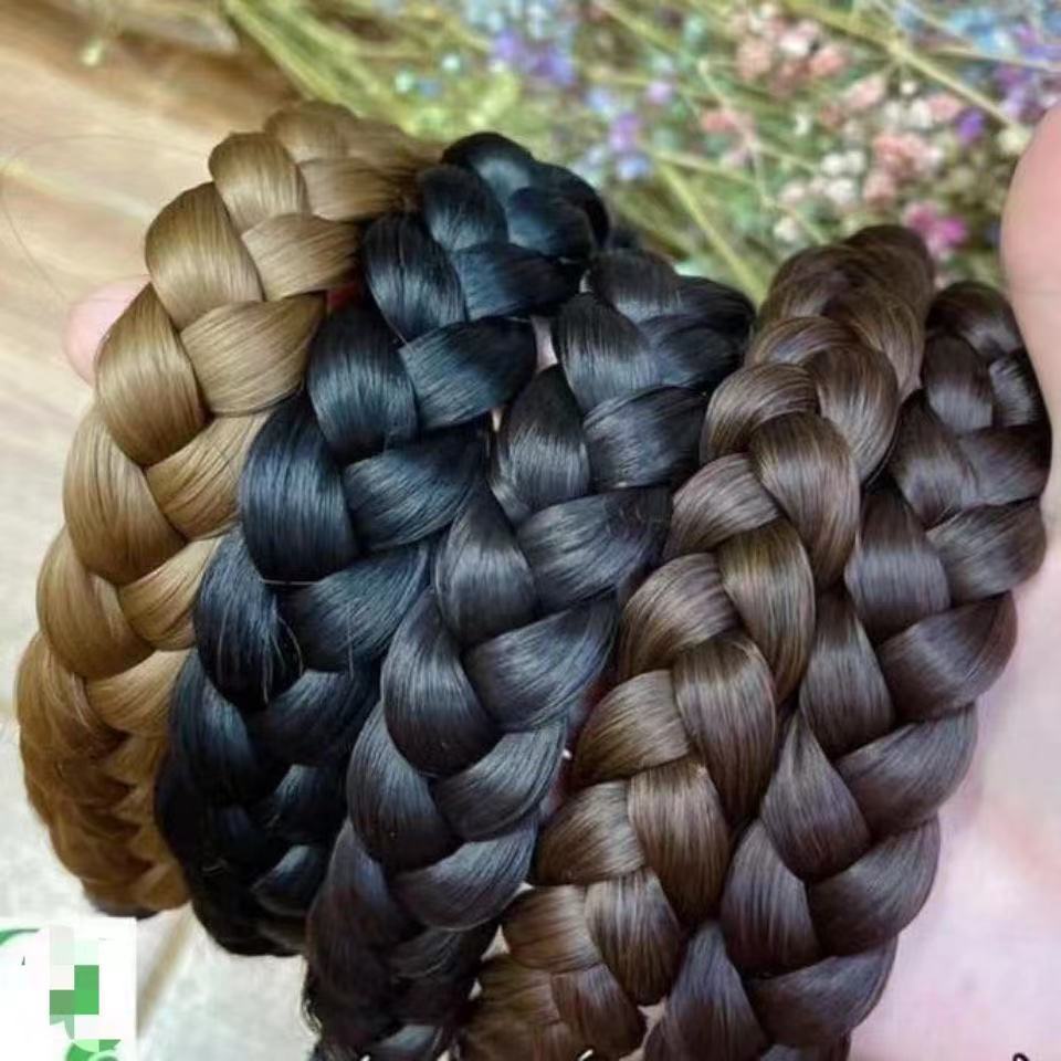 Braided hair hoop bangs one real hair forehead curtain sideburns cover ...