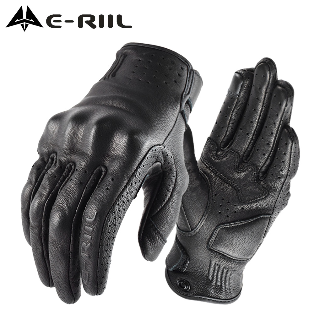 Genuine Leather Retro Motorcycle Gloves Men Touch Screen Motocross ...