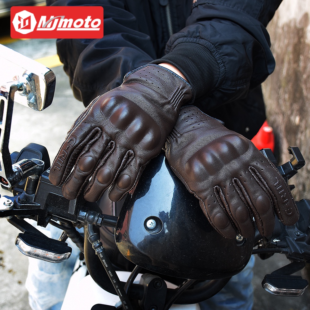 Genuine Leather Retro Motorcycle Gloves Men Touch Screen Motocross ...