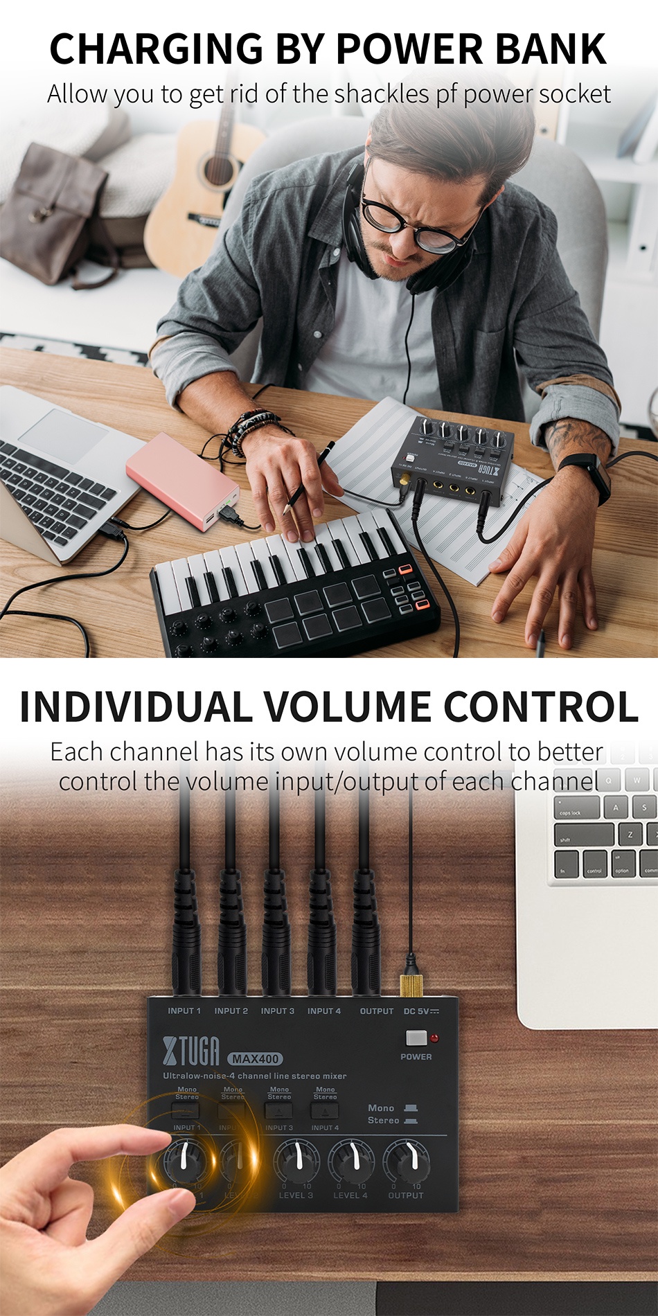 XTUGA MAX400 Ultra Low Noise 4 Channel Line Stereo Mixer 4 Input 1 ...