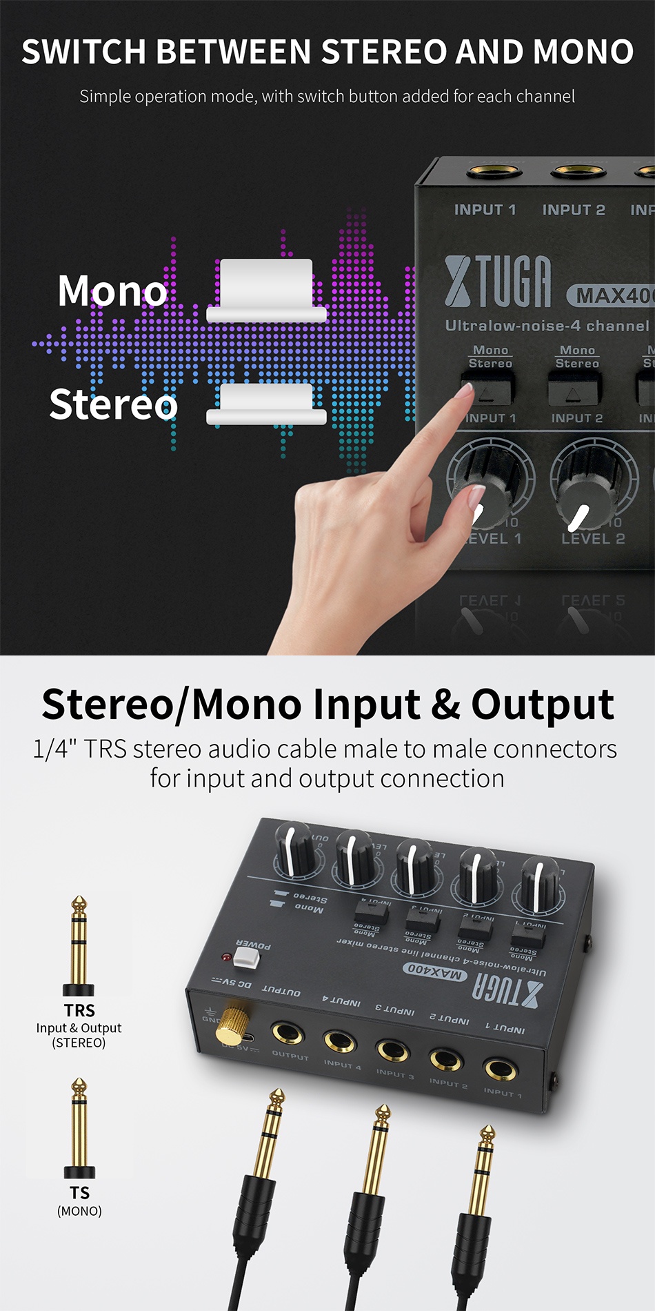 XTUGA MAX400 Ultra Low Noise 4 Channel Line Stereo Mixer 4 Input 1 ...