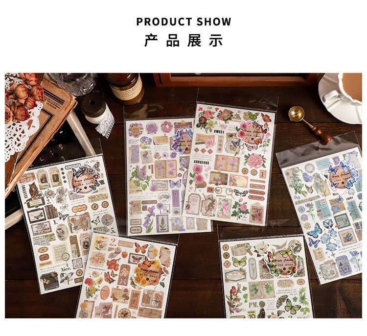 ENWEI 1 Sheet [Butterfly Garden Series] Vintage Journal Stickers Washi ...