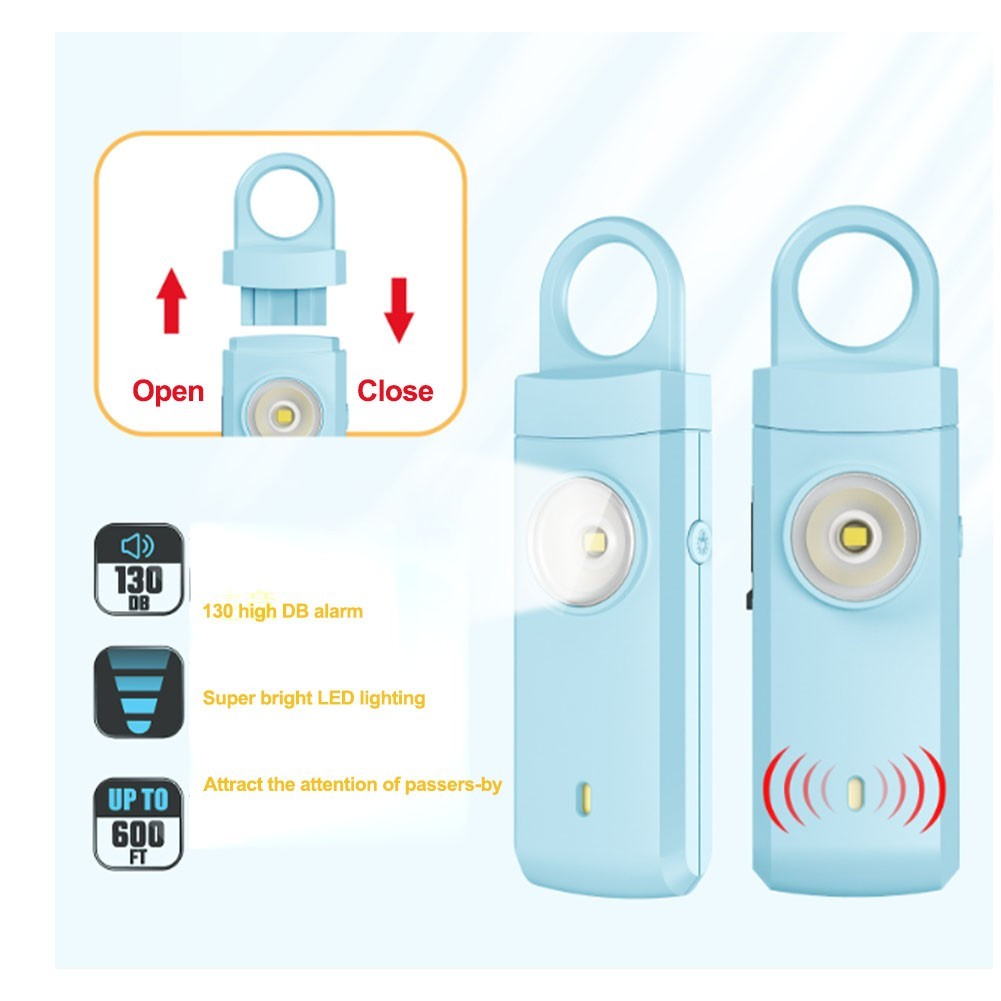 130DB Safety Personal Alarm Rechargeable Keychain Flashlight Strobe ...