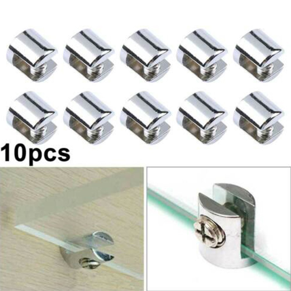 [COD] 10pcs Glass Shelf Support Clamp Brackets Clip Chrome Shelves 8 ...