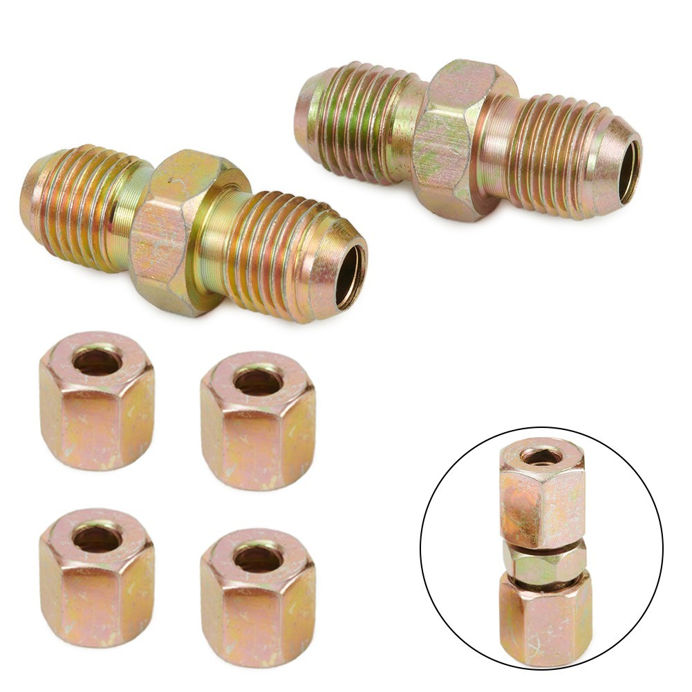 【YFGD】Brake Pipe Connectors 10mm x 1mm 2 Way Inline Male + Female Nuts ...