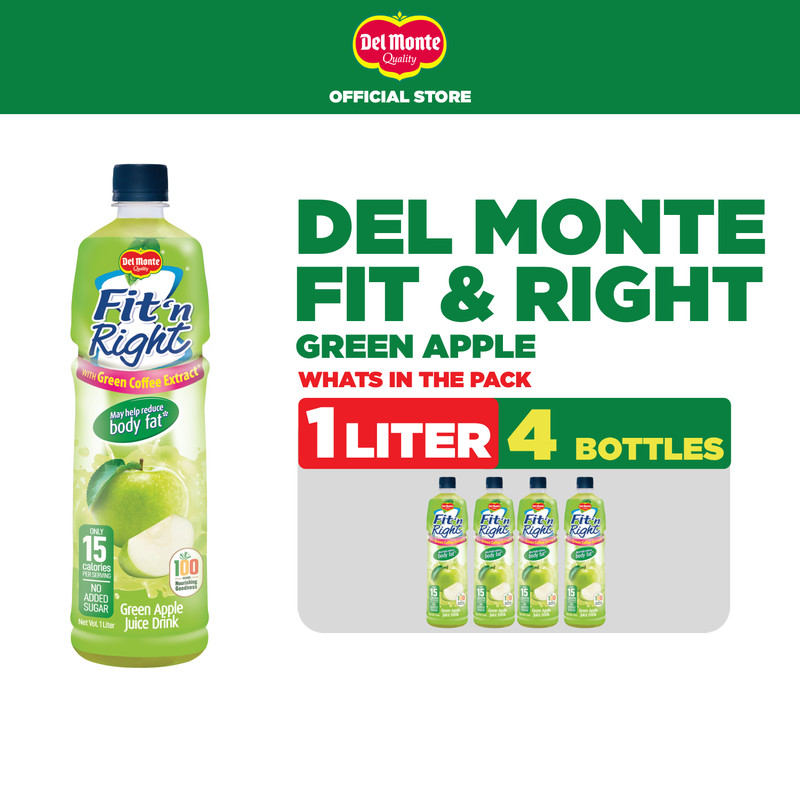 DEL MONTE Fit 'n Right Classic Green Apple 1L x 4 | Shopee Philippines