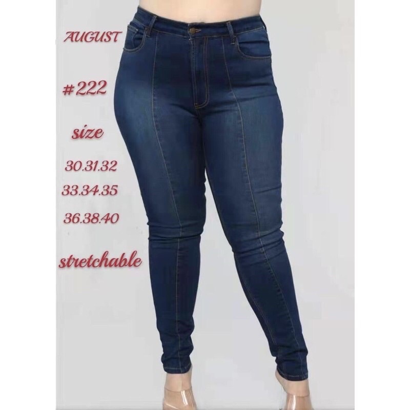 222 HIGHWAIST AUGUST big/plus size DENIM Maong PANTS STRECHABLE W/THREAD DESIGN | Shopee Philippines