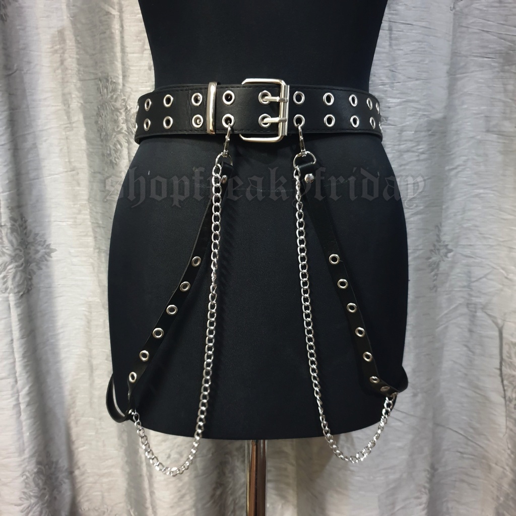 Mabel Grommet Chain Leather Belt Gothic Lolita Harajuku Punk Grunge ...
