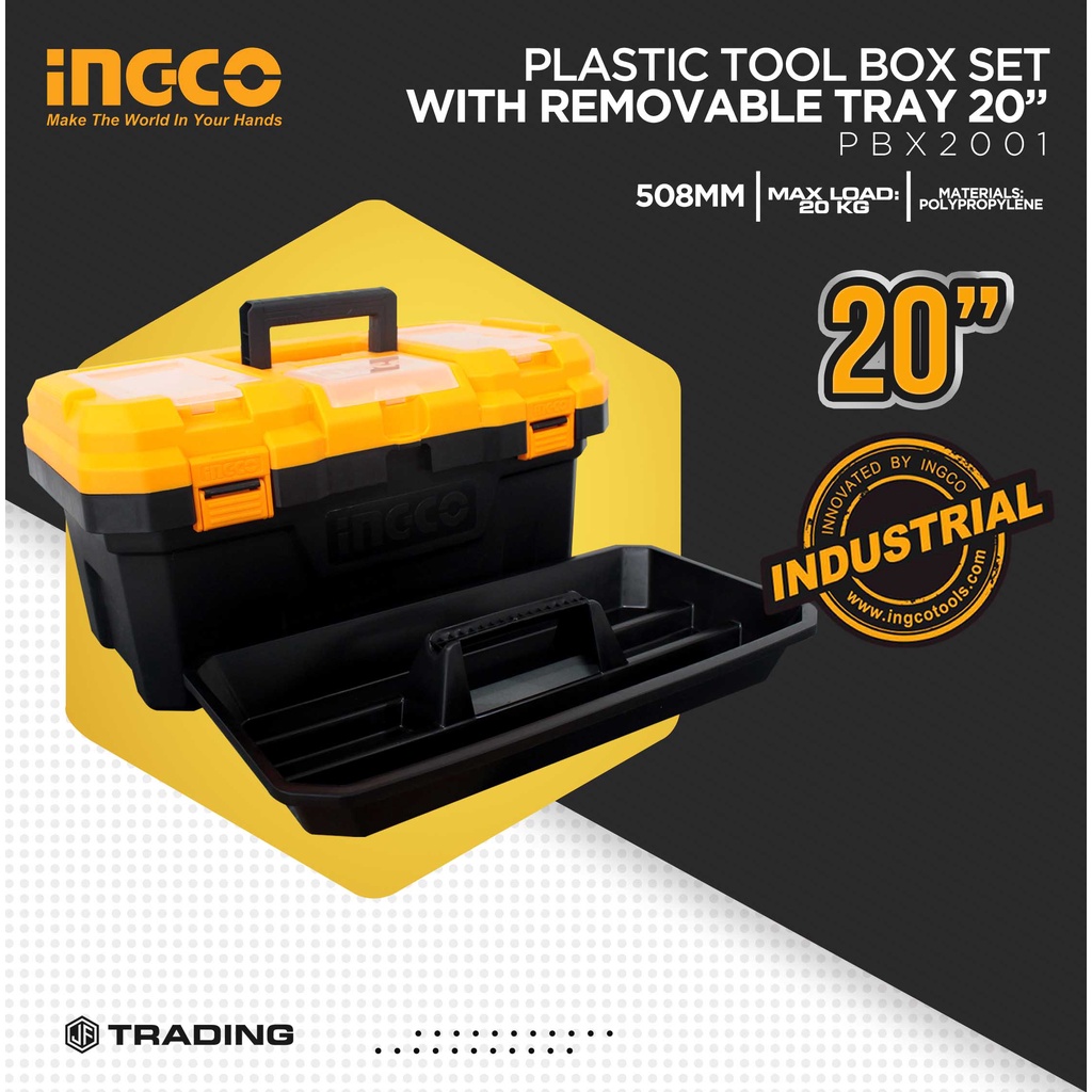 INGCO Industrial Plastic Tool Box Set with Removable Tray PBX2001 ...