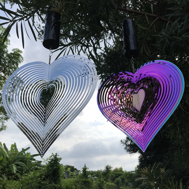 Wind Spinner Metal 3D Heart-Shaped Rotating Wind Chimes Wind-Turning ...