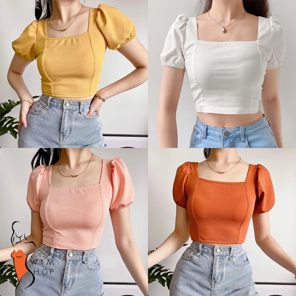 SS ELENA Puff Sleeves Croptop Korean Tops | Shopee Philippines