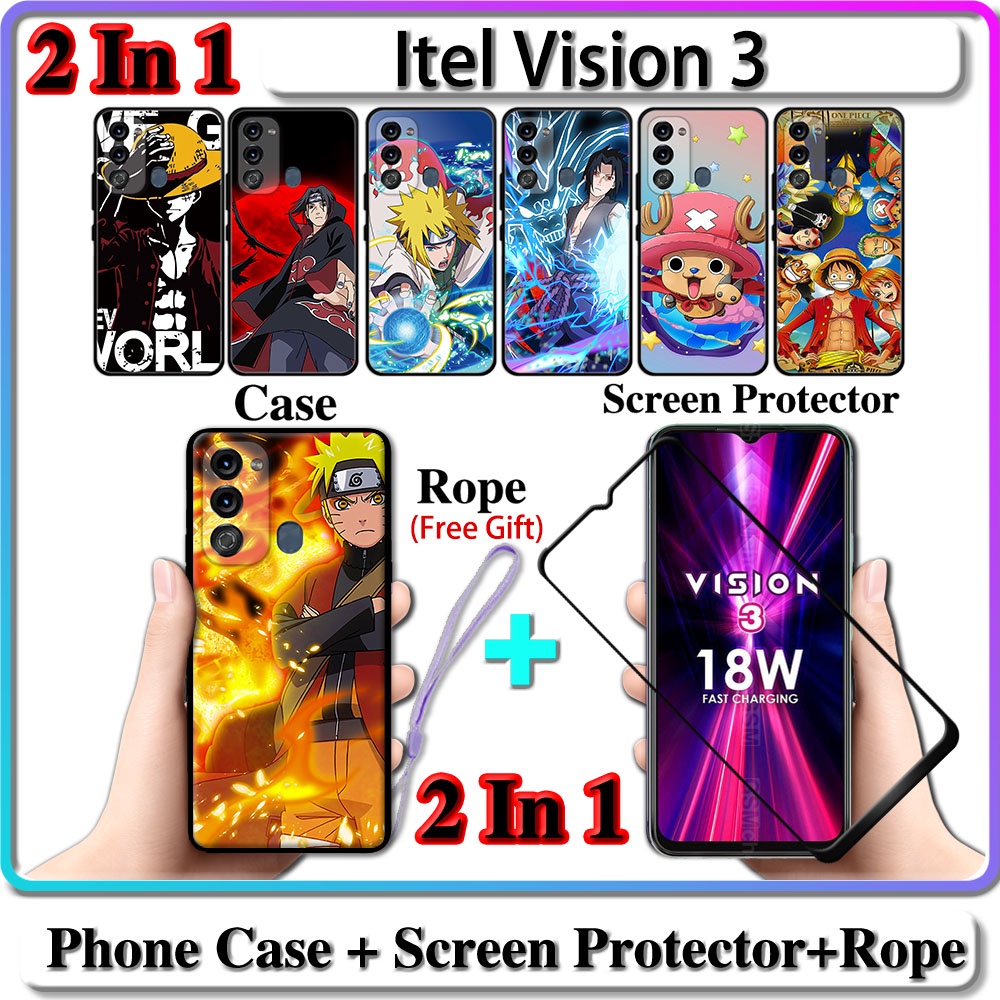 2 IN 1 Case Itel Vision 3 Case with Tempered Glass Curved Ceramic ...