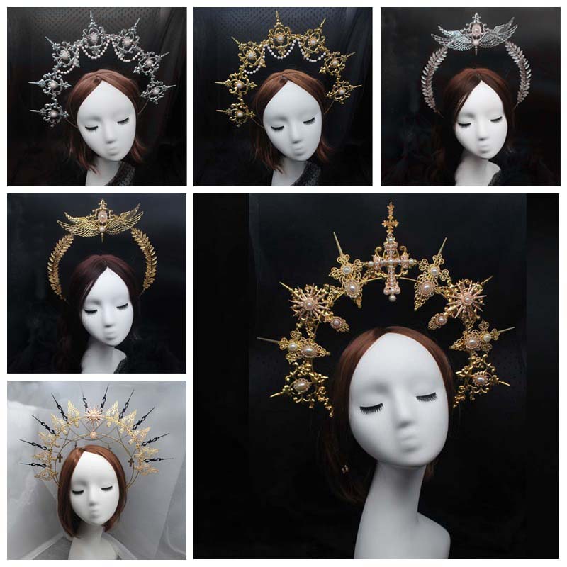 【COD】Crown Lolita Virgin Halo Crown Headband Church Mary Baroque Tiara ...