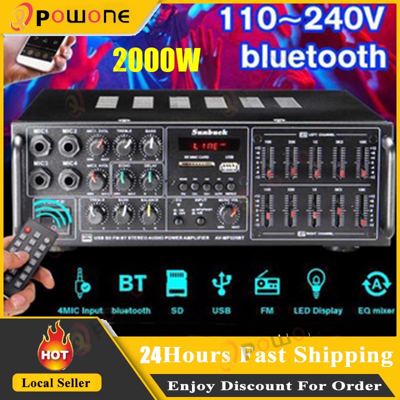2000W bluetooth Amplifier FM 4*Mic Stereo Amplifier 2 Channel Tuner ...
