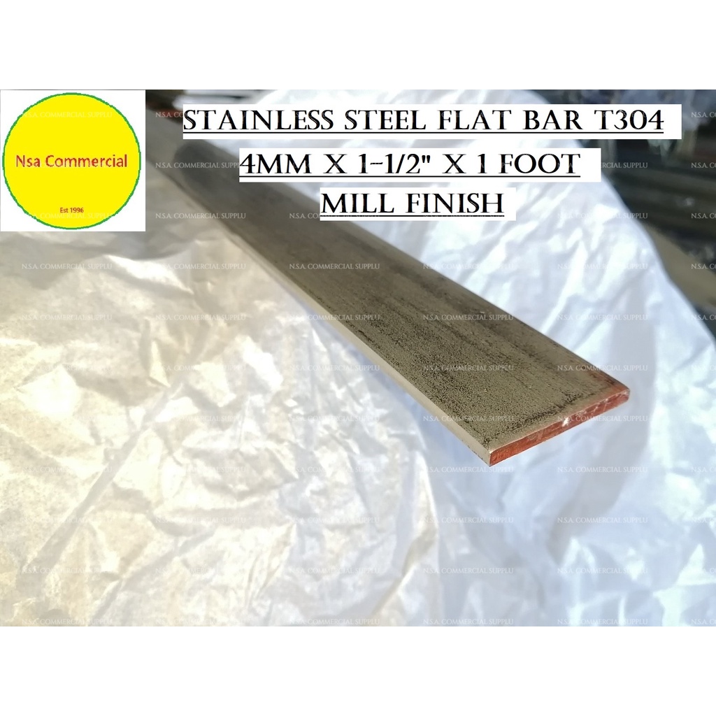 Stainless Steel Flat Bar 4mm x 1-1/2 inch x 1 Foot Length T304 (Mill ...
