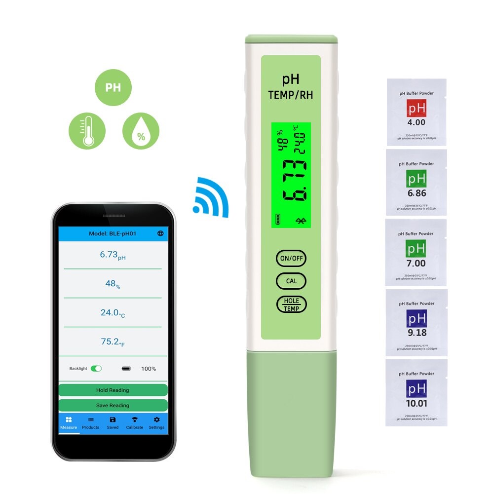 KONG Digital PH Meter Temp PH RH Meter Blue Tooth Online Monitor Water ...