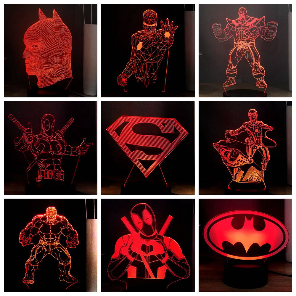 Superman Batman Iron Man Spider Man Thanos Figure light LED Night Light ...