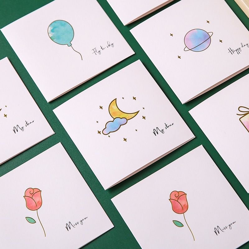 Cartoon Simple Bronzing Greeting Cards with Envelope Blank DIY Message ...