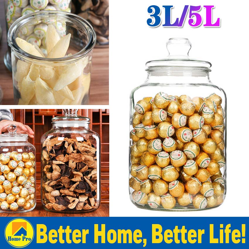2/3/5L Glass Sealed Can Household Rice Bucket Glass Bottle Large Kimchi ...