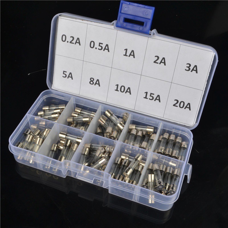 100Pcs Set 5x20mm Quick Blow Glass Tube Fuse Assorted Kits,Fast-blow Glass Fuses 0.2A 0.5A 1A 2A ...