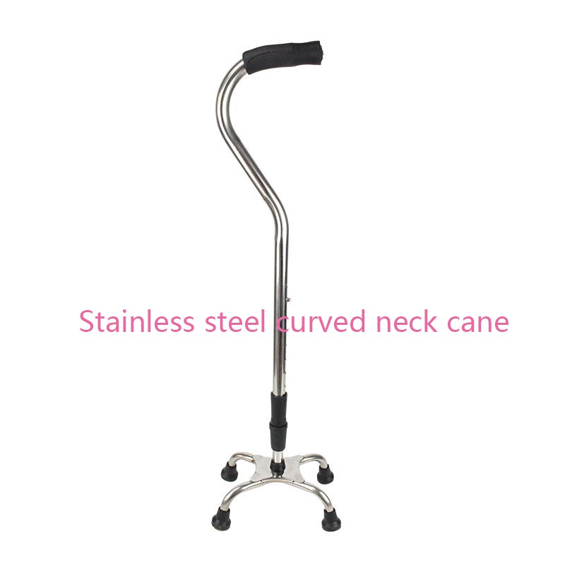 Adult Duty Tungkod Stainless steel Bent neck Four feet cane for Elders ...
