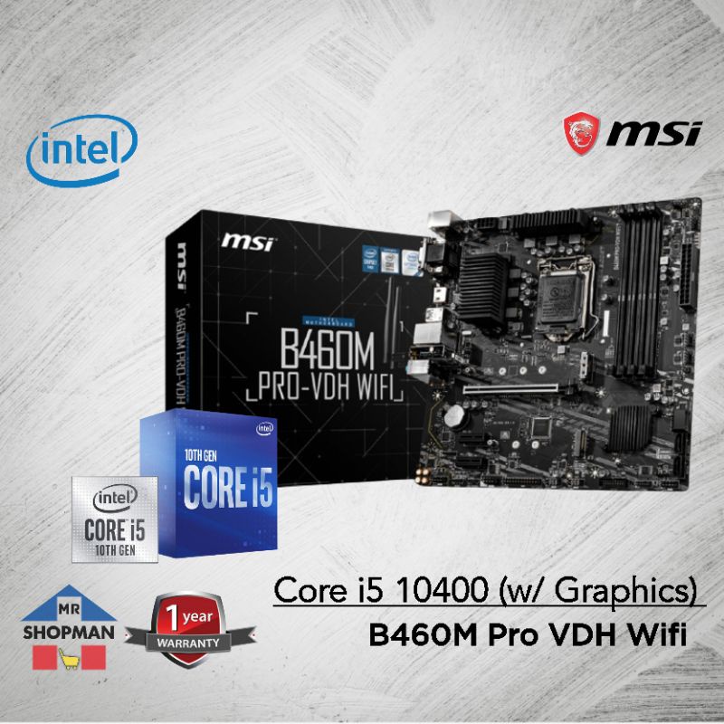 Intel Core i5 10400 Processor w/ UHD Integrated Graphics + MSI B460M ...