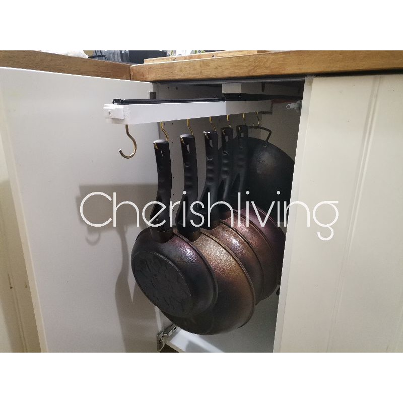 Kitchen Pull out pan hanging rack (Rak Kuali Dapur Tarik) | Shopee ...