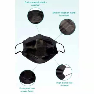 50 Pcs Pure Black Surgical Face Mask 3-ply Disposable Black Color ...