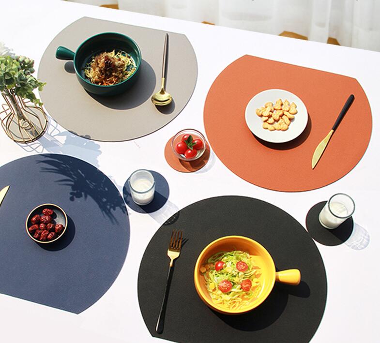 1 Set Double Use Placemat Coaster PU LeatherOil-proof Western Placemats ...