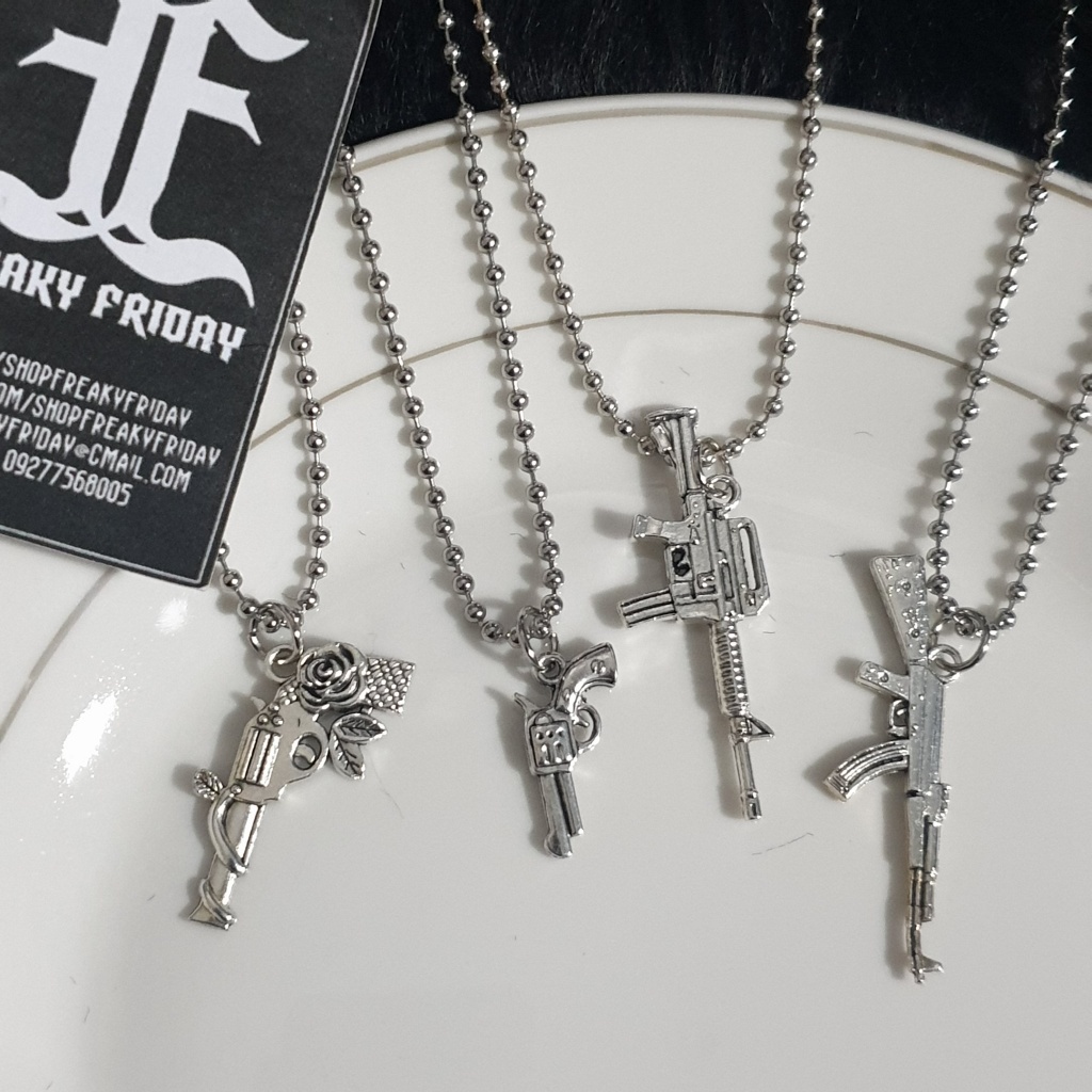 Fake Guns Charm Ball Chain Necklace - Unisex Gothic Harajuku Punk Egirl ...