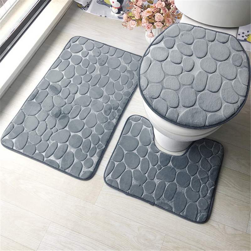 Set of 3 Bathroom Bath Mat Set Toilet Soft Non Slip 2PCS Bath Mat ...