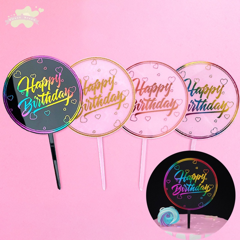 Acrylic Cake Topper Happy Birthday Party Dessert Baking Decoration With ...