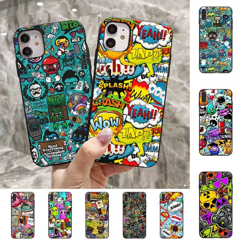 FHNBLJ Graffiti Sticker Bomb Phone Case for iPhone 11 12 13 Mini Pro ...