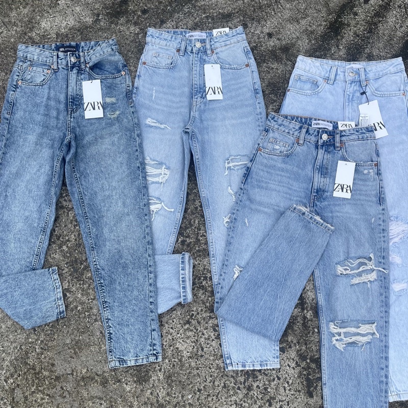 Zara Ripped Highwaist Mom Jeans | Shopee Philippines