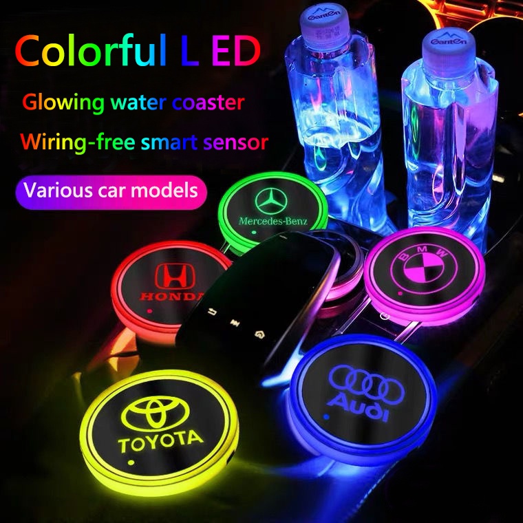Car luminous colorful LED water cup mat interior anti-skid mat luminous ...