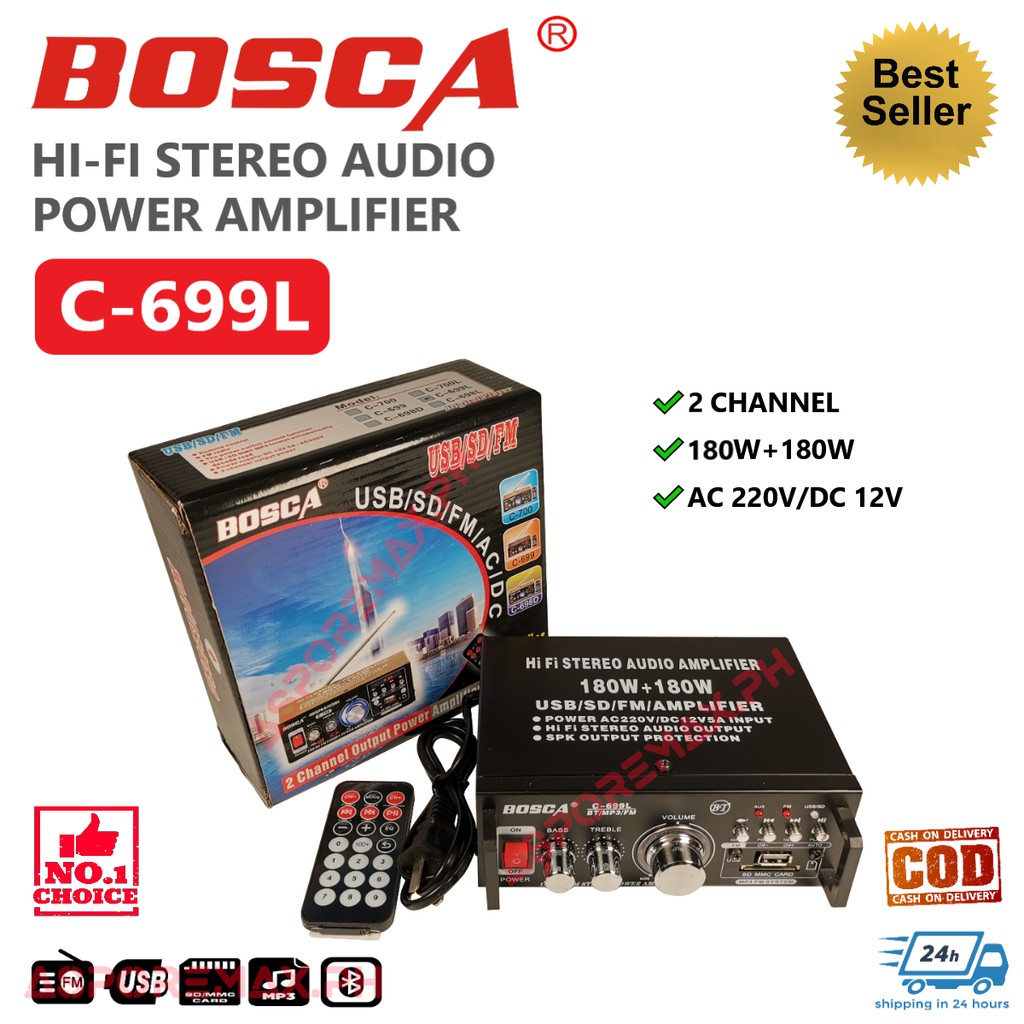 BOSCA C-699L Power amplifier 2 channel USB/SD MMC FM raido and ...