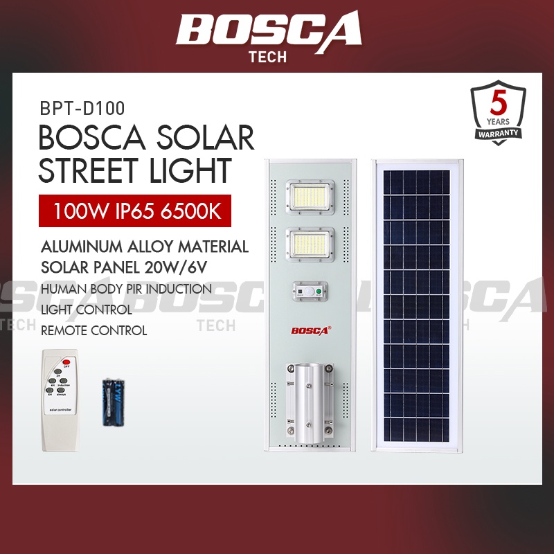 BOSCA Aluminum Alloy Solar Street Light IP65 5 YEARS WARRANTY 100W BPT ...