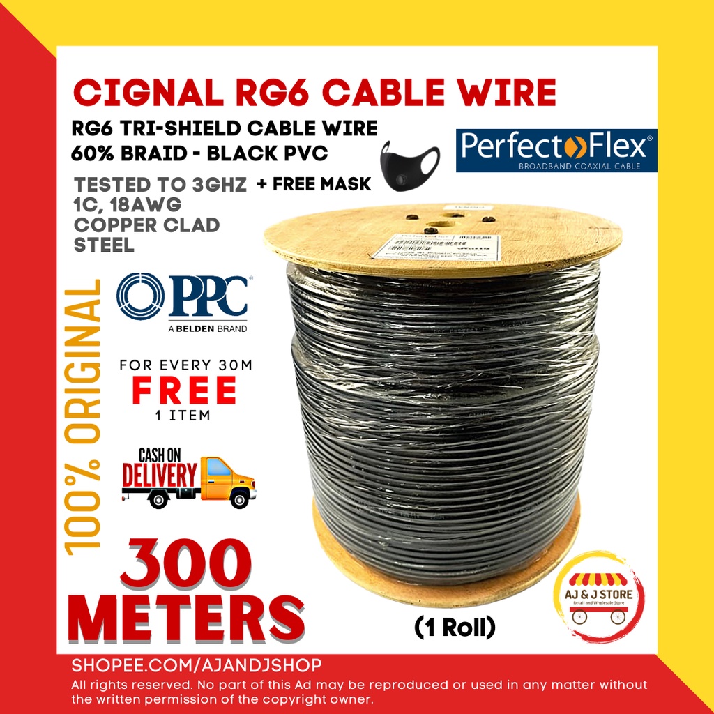PERFECT FLEX RG6 CABLE WIRE (300 METERS ) CUTTED OR WHOLE WIRE ...