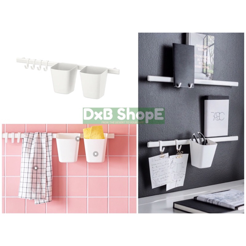 IKEA SUNNERSTA Rail set( with 4 hooks and 2 containers, white ...