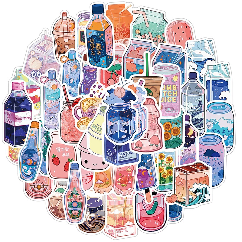 50pcs Vsco Drink Stickers Waterproof Sticker Cute Juice for Scrapbook ...