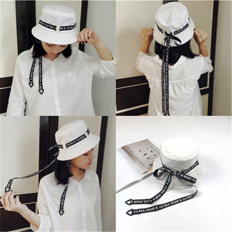 Fashion Personality Letter Straps Bucket Hat Harajuku Style Sun Hat ...