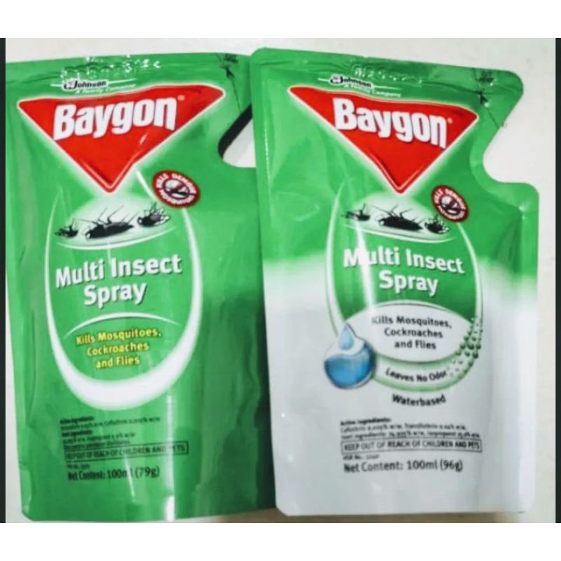 BAYGON MULTI INSECT SPRAY KEROSENE, WATERBASED 100ML POUCH REFILLABLE ...
