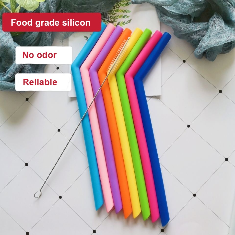 25cm Silicon Milk Tea Straw set/Pastel Colors/Reusable with Long Tube ...