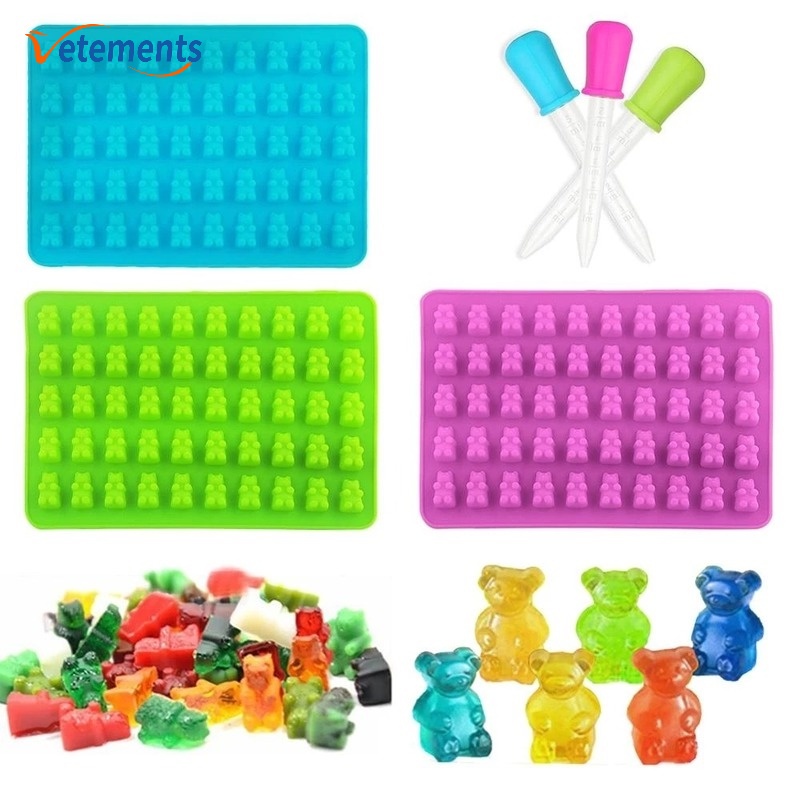 50 Grids Multicolor Bear Shape Gummy Silicone Mold with Dropper ...
