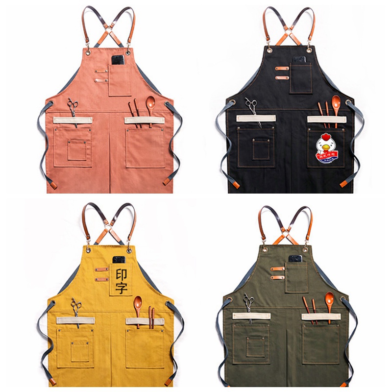 Ready Stock High-end custom apron denim apron hair stylist milk tea ...