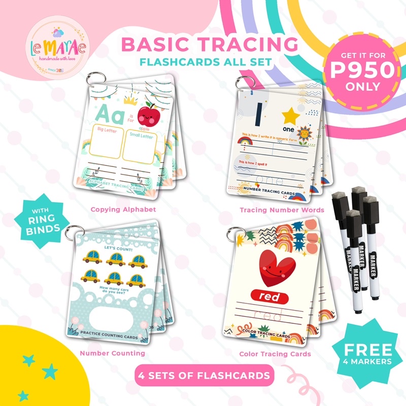 Laminated Tracing Flashcards BASIC TRACING SETS Alphabet Numbers Colors ...