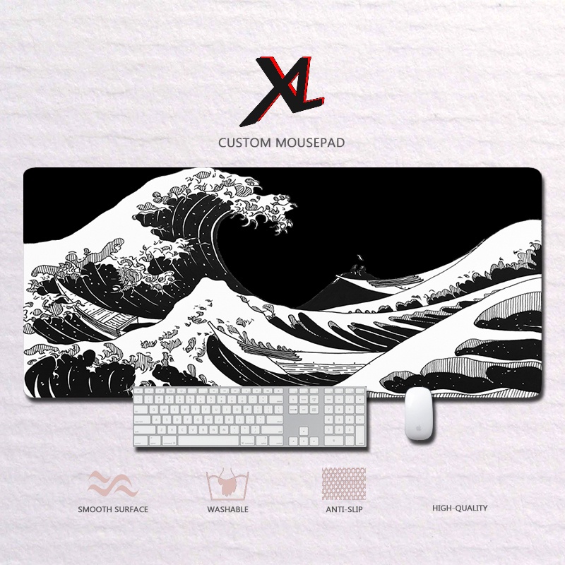 XL Custom Mousepad Black Huge Wave Gaming Mouse Pad - Extra Large Anti ...