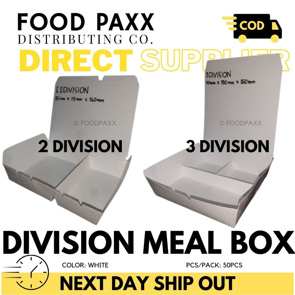 COD[50PCS] DIVISION PAPER MEAL BOX COMPARTMENT FOOD BOX TAKE OUT BOX ...