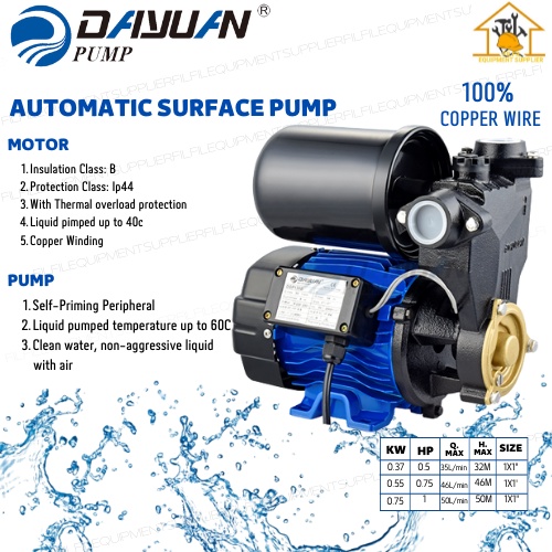 DAYUAN 1HP AUTOMATIC SURFACE PUMP DGP750B-2L | Shopee Philippines